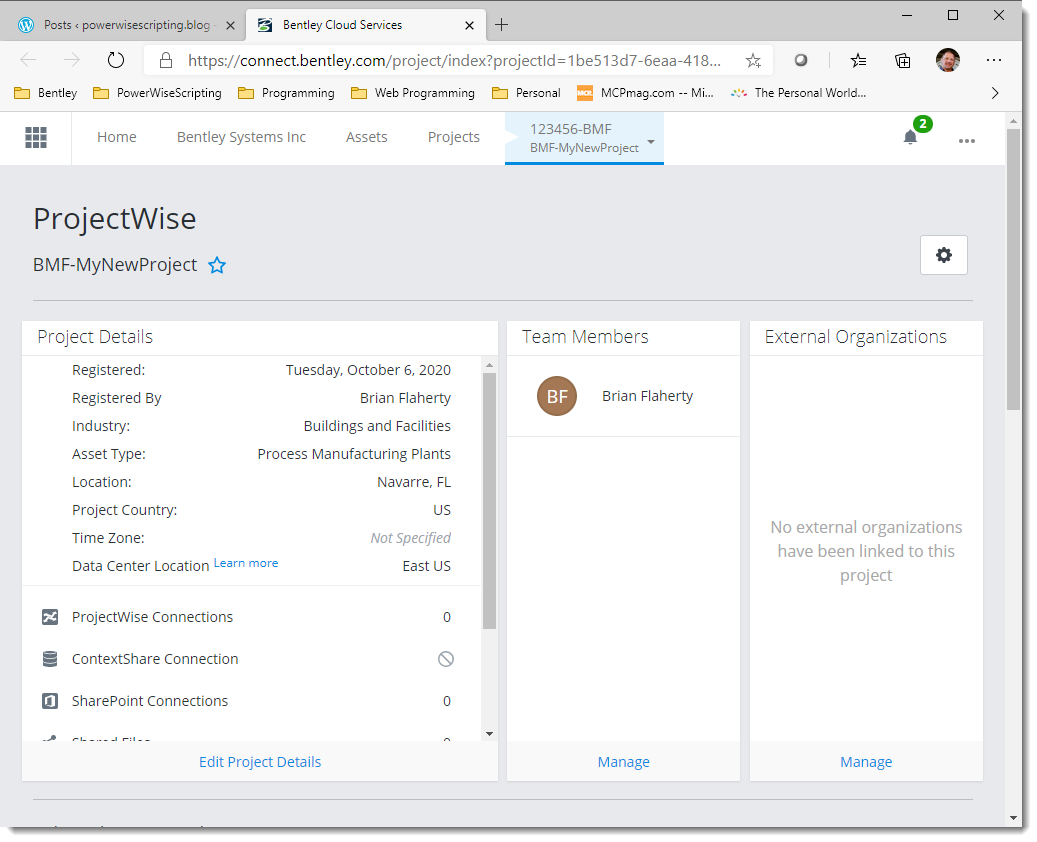 HowTo: Create Work Area and Connected Project